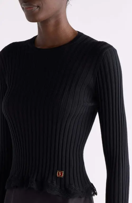 Saint Laurent Cassandre Lace Trim Rib Wool