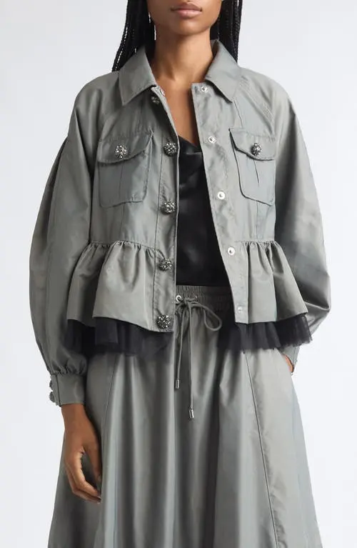Cinq À Sept Margot Ruffle Hem Jacket - Ironcloud/black