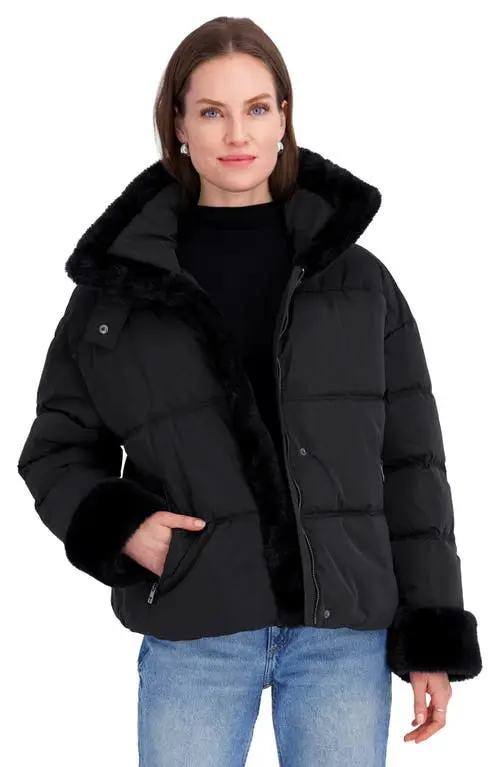 Tahari Montana Faux Shearling Trim Puffer Jacket