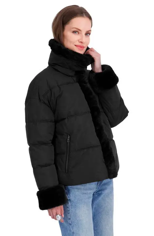 Tahari Montana Faux Shearling Trim Puffer Jacket
