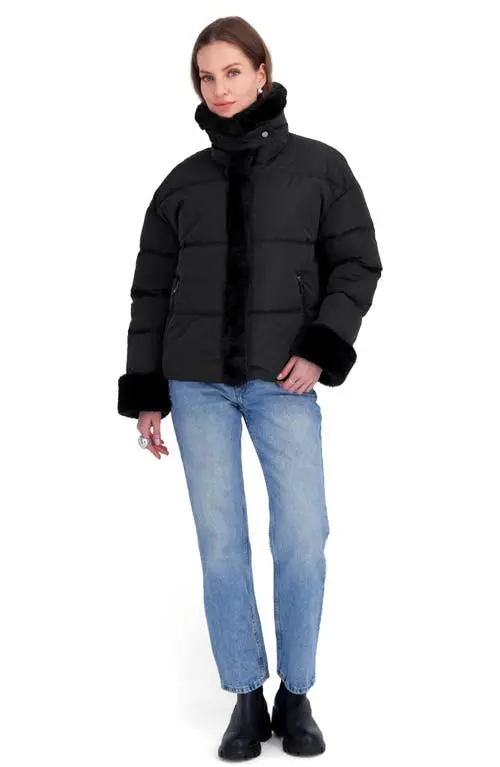 Tahari Montana Faux Shearling Trim Puffer Jacket