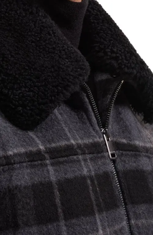 Bugatchi Plaid Wool Blend Blouson Jacket With Faux Shearling Collar