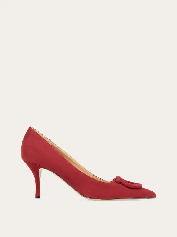 FERRAGAMO Mid Heel Maxi Gancini Pump - Red