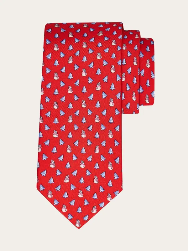FERRAGAMO Christmas Print Silk Tie - Red