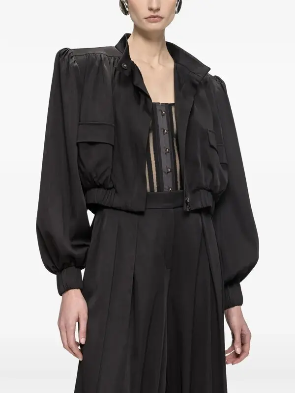 NISSA Oversized Cropped Viscose Jacket - Black