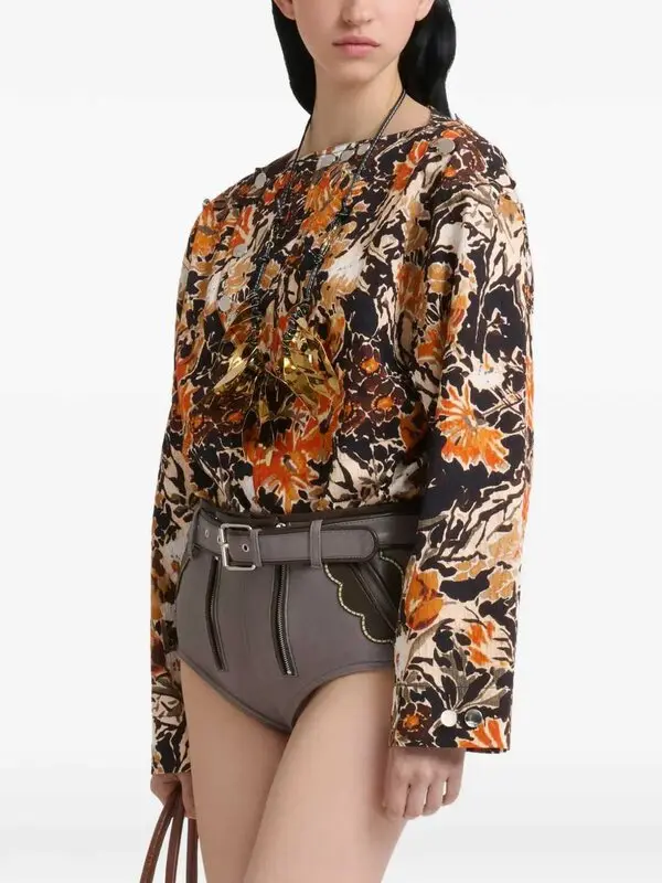 Marni Black Cloqué Top With Extreme Bouquet Print