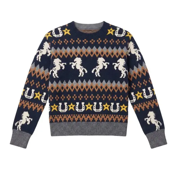 BRODIE CASHMERE Rodeo Fairisle Crew Navy