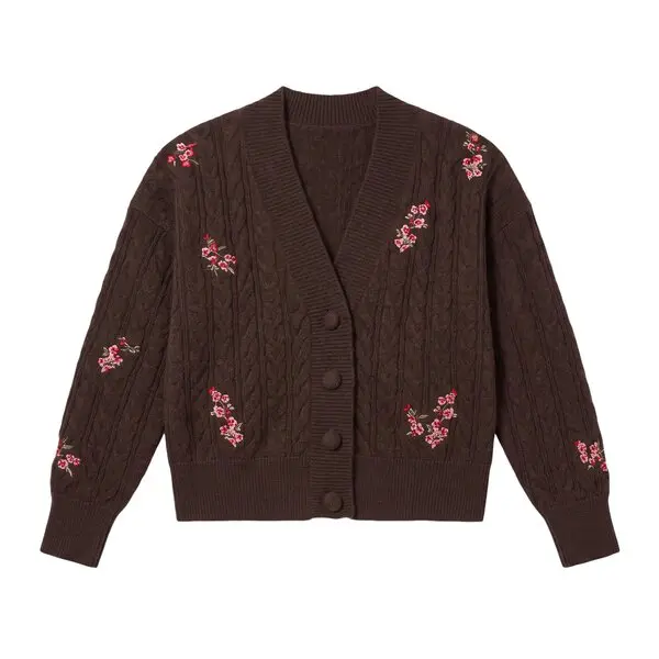 BRODIE CASHMERE Flower Cable Cardigen Dark