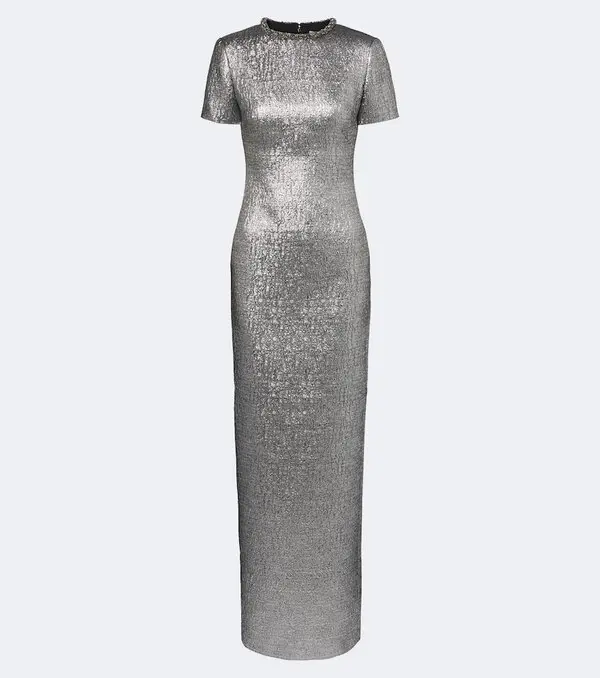 Roland Mouret Embellished Lamé Jacquard Gown - Silver