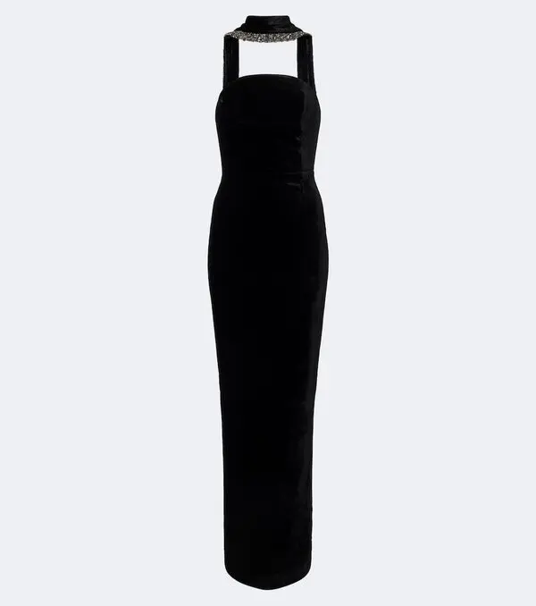 Roland Mouret Embellished Halterneck Velvet Gown - Black