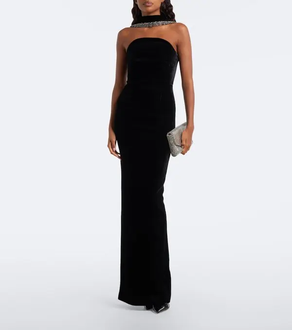 Roland Mouret Embellished Halterneck Velvet Gown