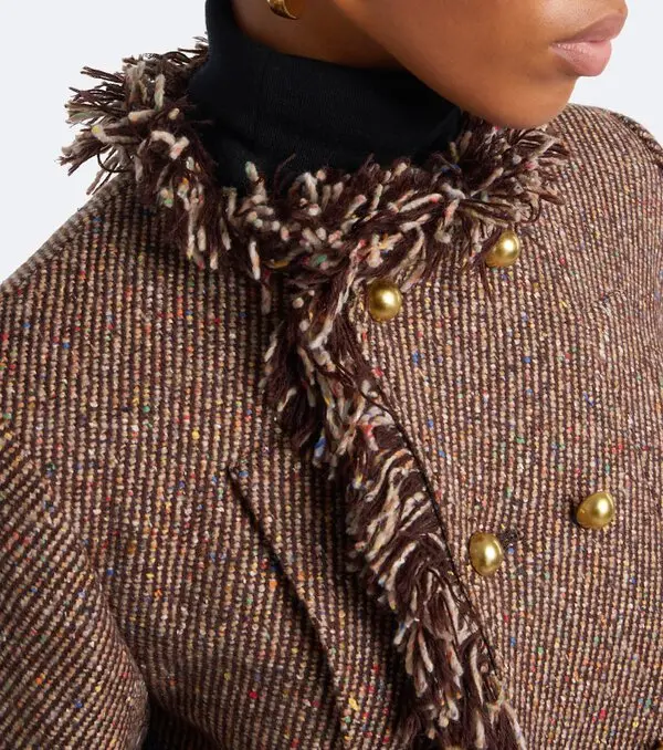 Sacai Fringed Tweed And Denim Jacket