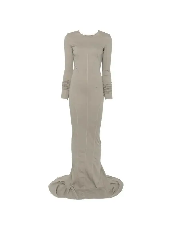 Rick Owens Long-sleeved Maxi Dress With Exposed Stitching - Gray