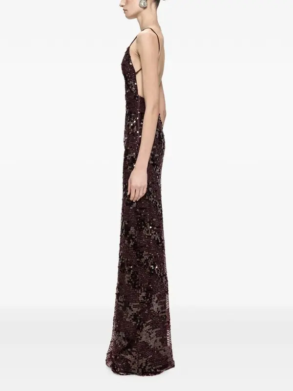 NISSA Sequin-embellished Backless Maxi Dress