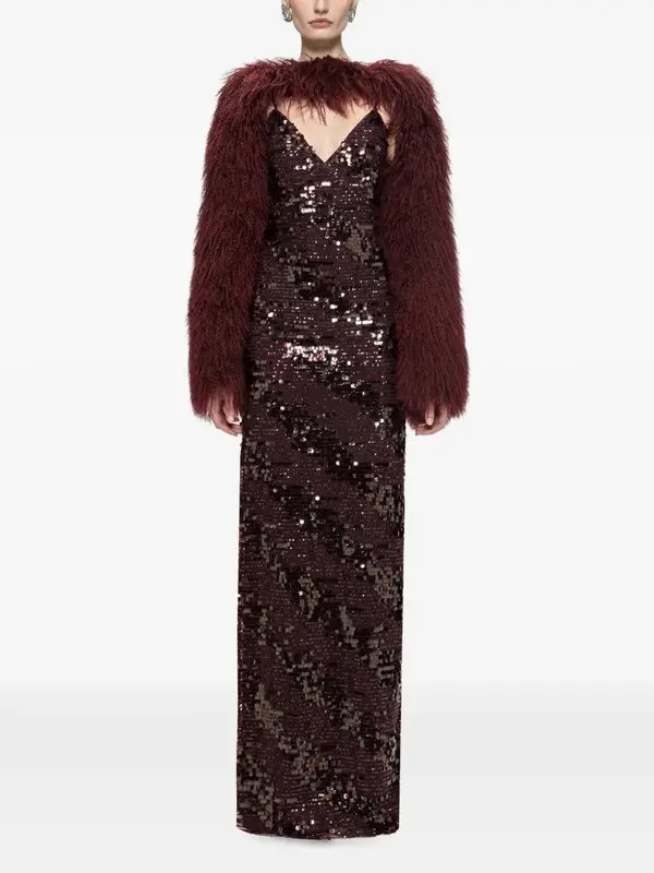 NISSA Sequin-embellished Backless Maxi Dress - Red