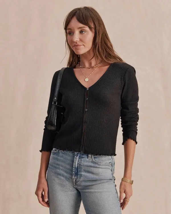 Splendid Dakota Shimmer Long Sleeve Top - Black