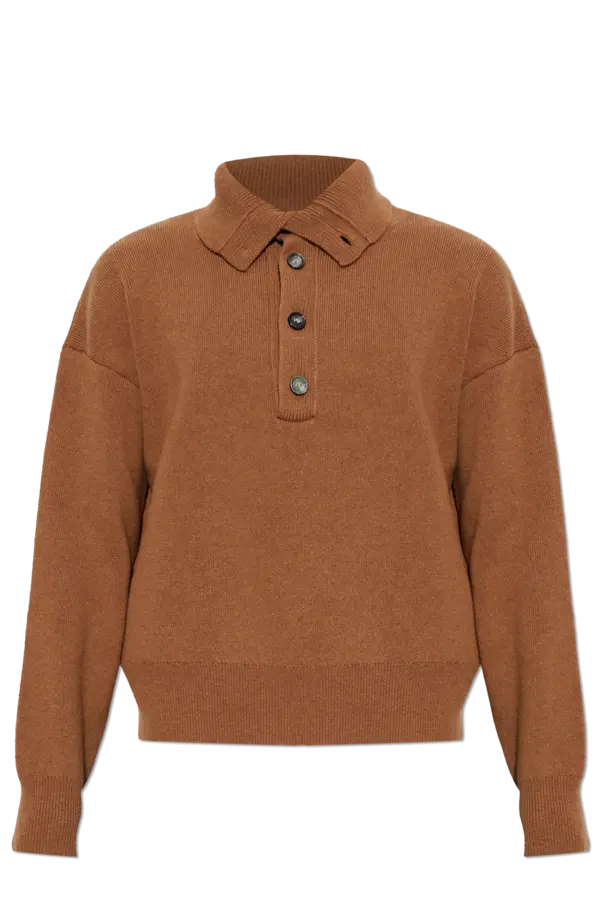 AMI Paris Wool Turtleneck Sweater With Embroidered Logo - Brown