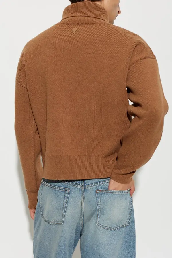 AMI Paris Wool Turtleneck Sweater With Embroidered Logo