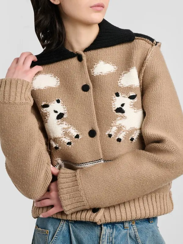 Moschino Sheep Jacquard Wool Cardigan