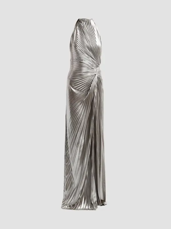 A.L.C. Romy Metallic Plissé Gown - Silver