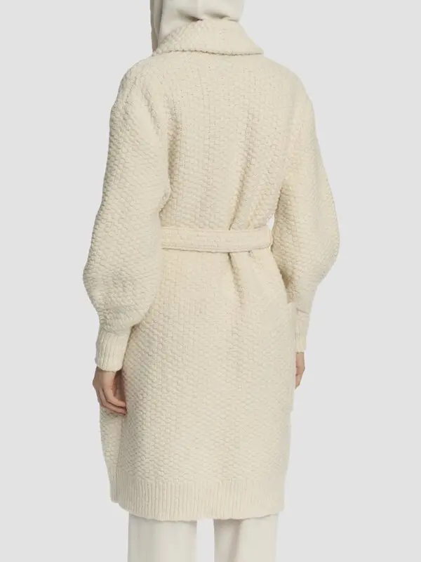 Malo Rice-stitch Wool-cashmere Tie-waist Cardigan