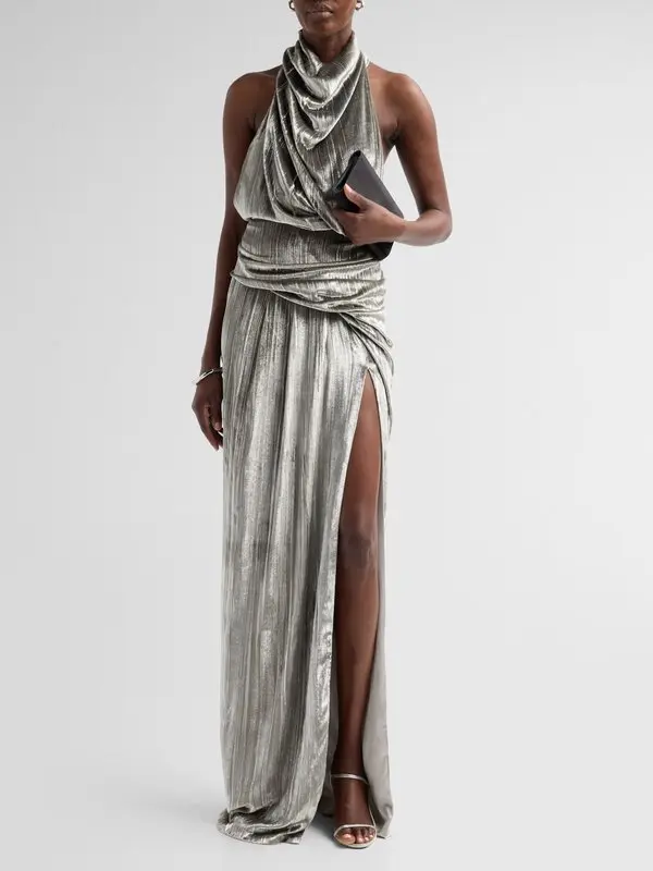 Prabal Gurung Draped Crushed Velvet Halter Gown
