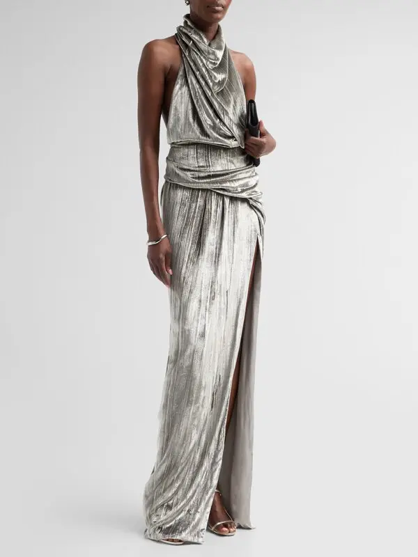 Prabal Gurung Draped Crushed Velvet Halter Gown