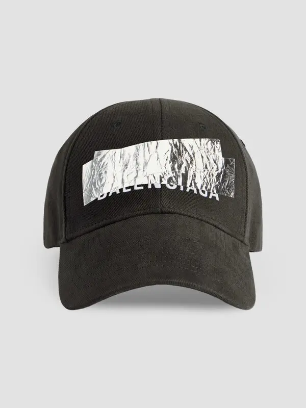 Balenciaga Silver Tape Back Cap - Black