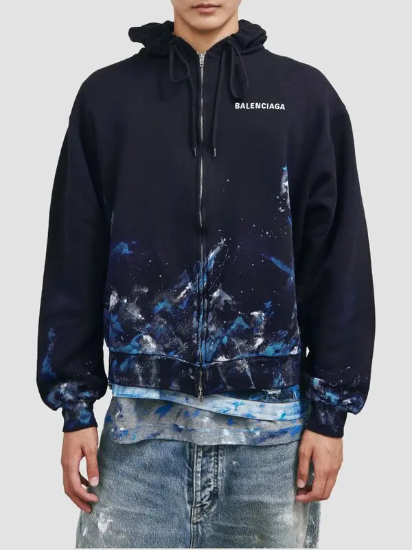 Balenciaga Paint Splatter Oversized Zip-up Hoodie