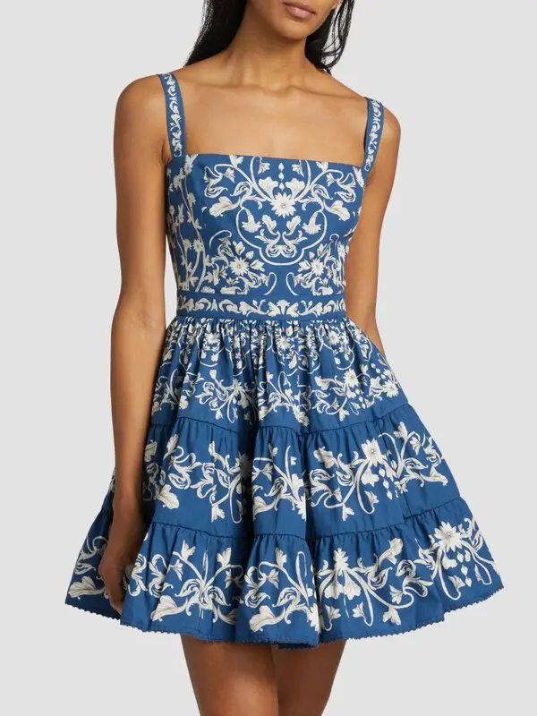 Agua Bendita Lima Ribbons Tiered Minidress
