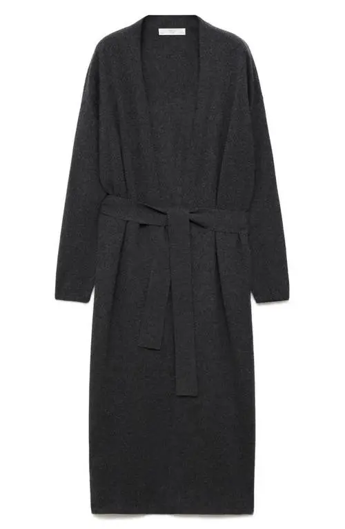 Mango Belted Longline Cashmere Cardigan - Charcoal