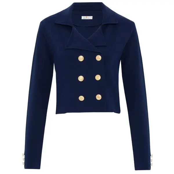 PERALUNA Kathy Crop Blazer Knit Jacket In Navy - Blue