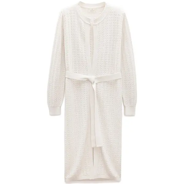 PERALUNA Zeyna Openwork Long Cardigan In Ecru