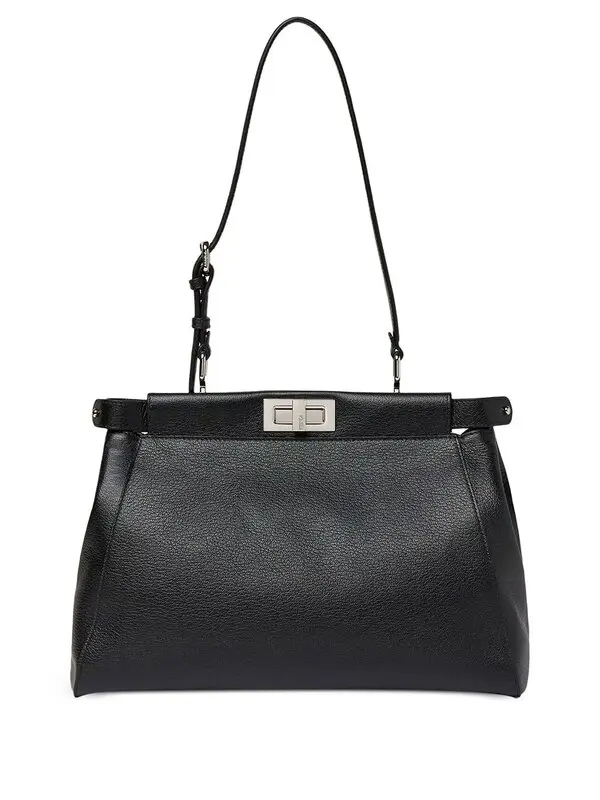 Fendi My Peekaboo® Medium Leather Bag With Embroidered Mirrors - Black