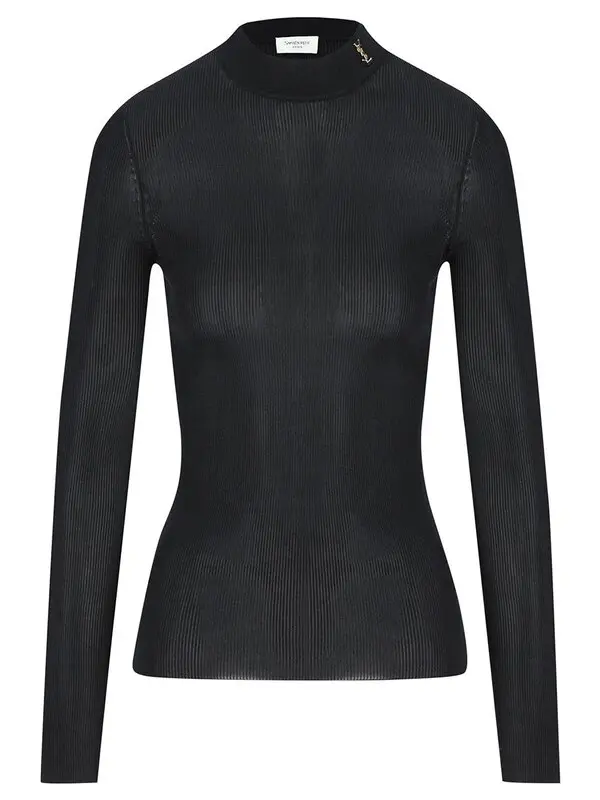 Saint Laurent Ribbed Silk Pullover - Black