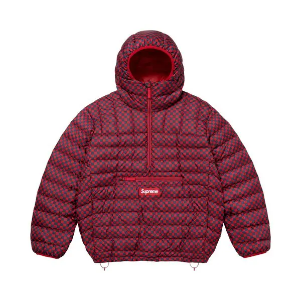 Supreme Micro Down Half Zip Hooded Pullover Checkerboard - Red