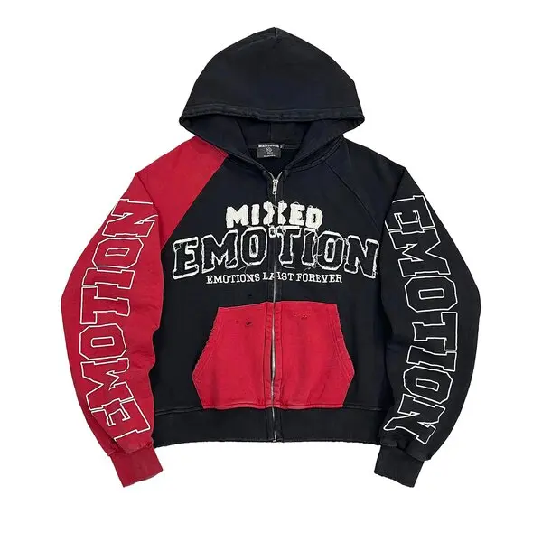 Mixed Emotion Split Decision Zipup Hoodie Blk/red /red