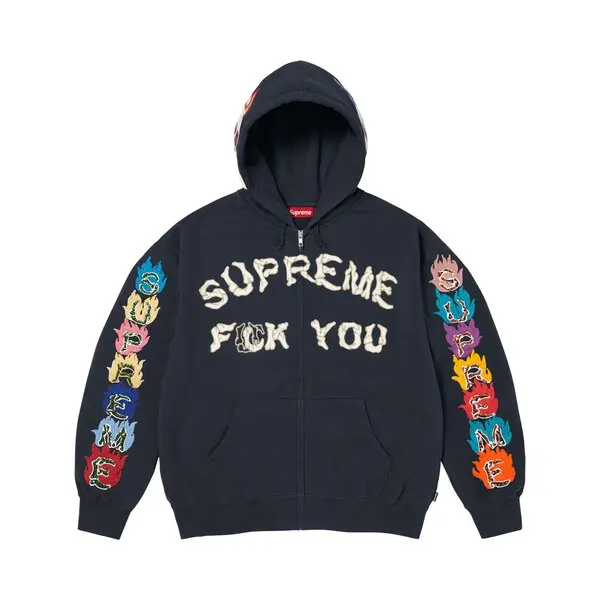Supreme Fuck You Zip Up Hooded Sweatshirt 'navy - Blue