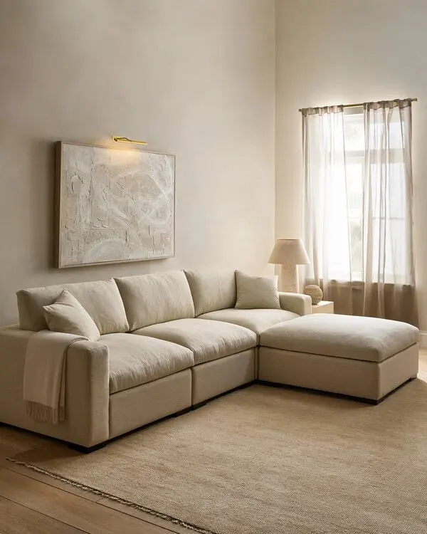 Quince Oasis 4-piece Chaise Sectional In Performance Linen - Silver