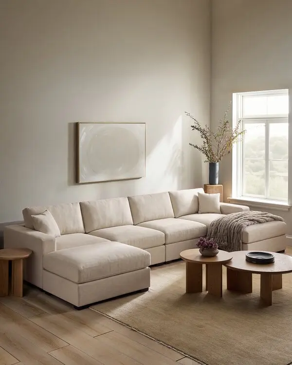 Quince Oasis 6-piece U Sectional In Performance Linen - Ivory