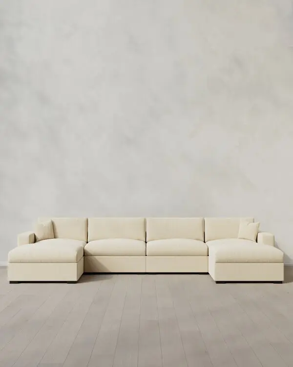 Quince Oasis 6-piece U Sectional In Performance Chenille Linen Blend - Eggshell