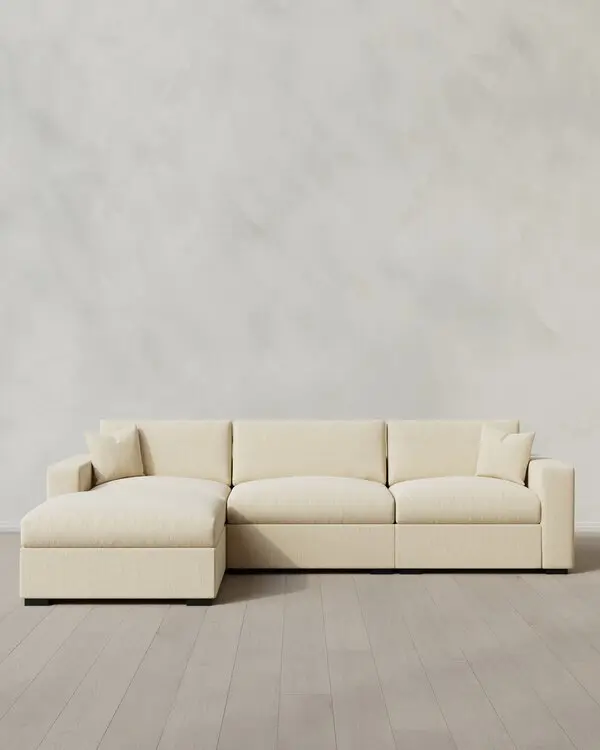 Quince Oasis 4-piece Chaise Sectional In Performance Chenille Linen Blend - Eggshell
