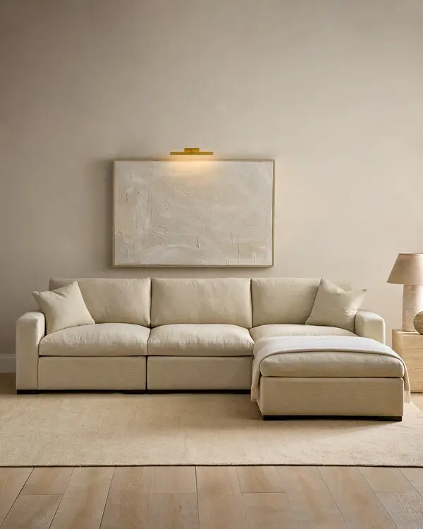 Quince Oasis 4-piece Chaise Sectional In Performance Chenille Linen Blend - Eggshell