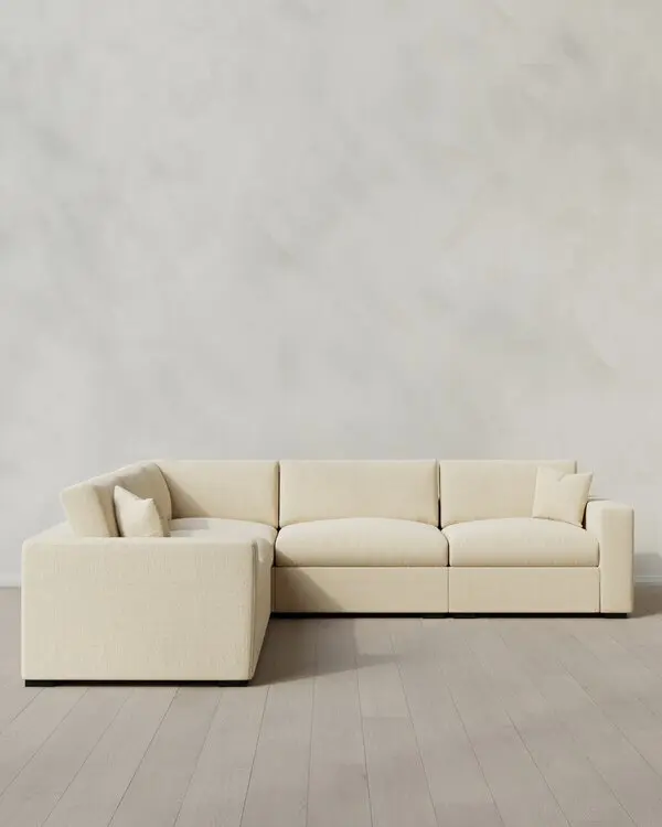Quince Oasis 5-piece L Sectional In Performance Chenille Linen Blend - Eggshell