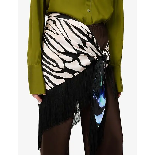 RAT AND BOA Rheta Zebra And Floral Printed Satin Scarf