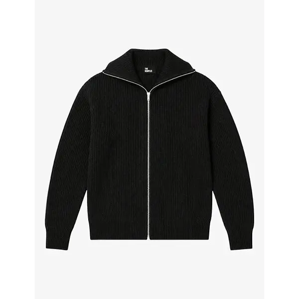 The Kooples Ribbed Zip-up Merino-wool Cardigan - Black