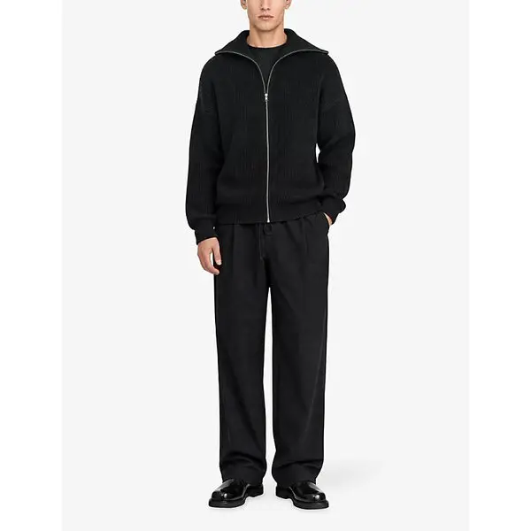The Kooples Ribbed Zip-up Merino-wool Cardigan