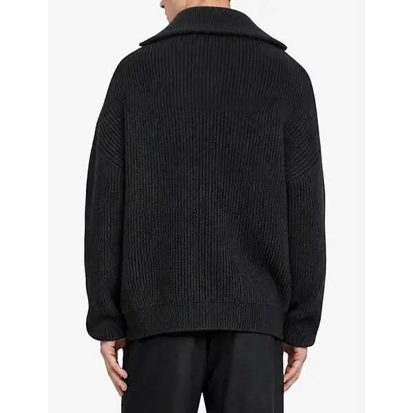 The Kooples Ribbed Zip-up Merino-wool Cardigan