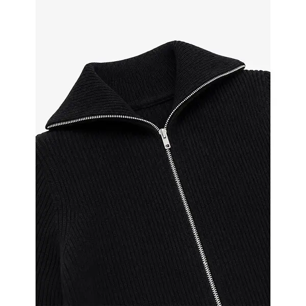 The Kooples Ribbed Zip-up Merino-wool Cardigan