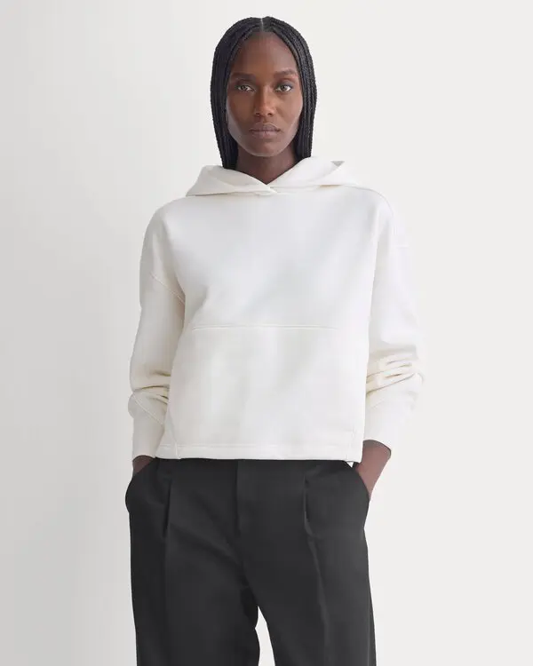 Everlane Luxe Fleece Seamed Cropped Hoodie - Bone